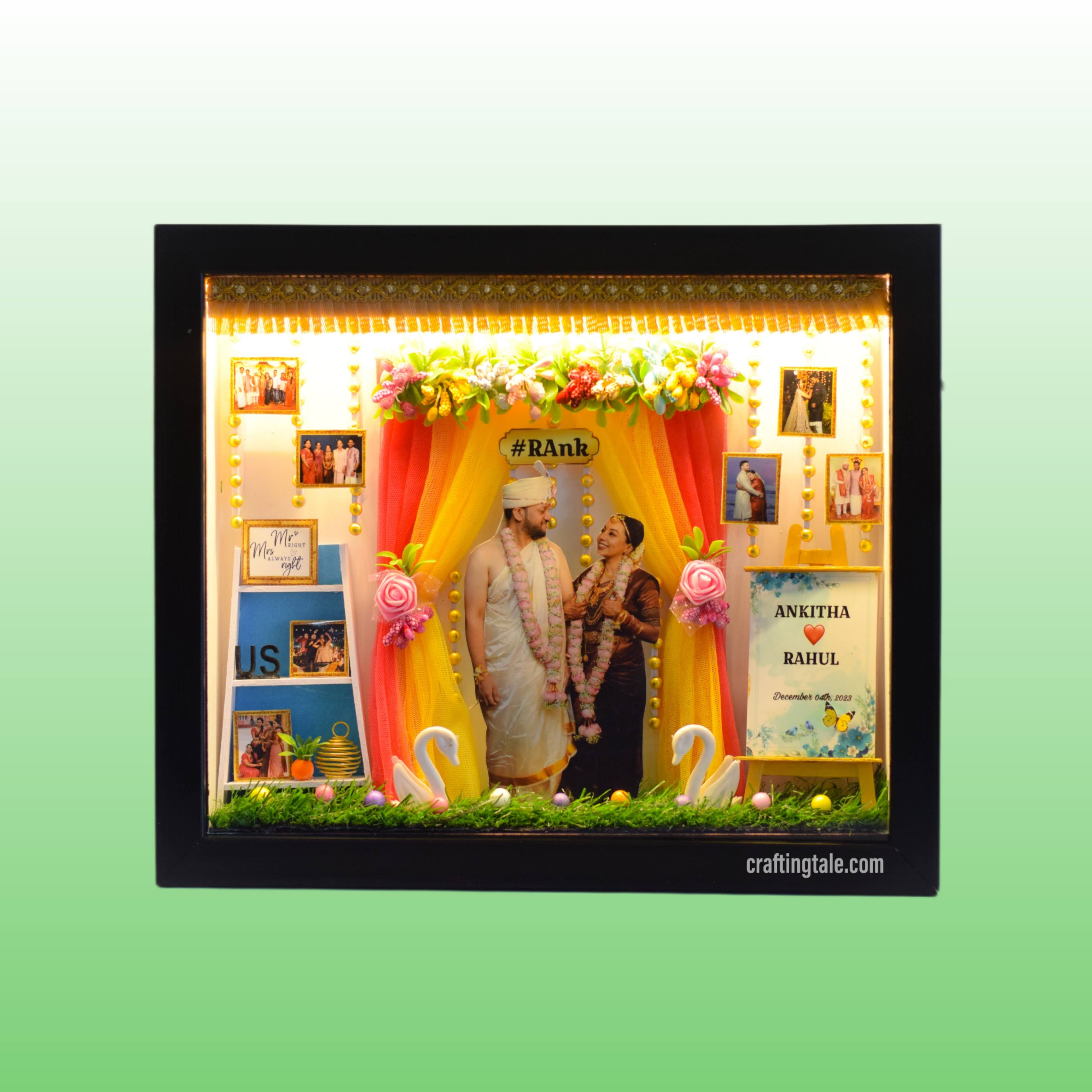 Unique Personalized wedding frames and hamper | 3D miniature LED frame ...